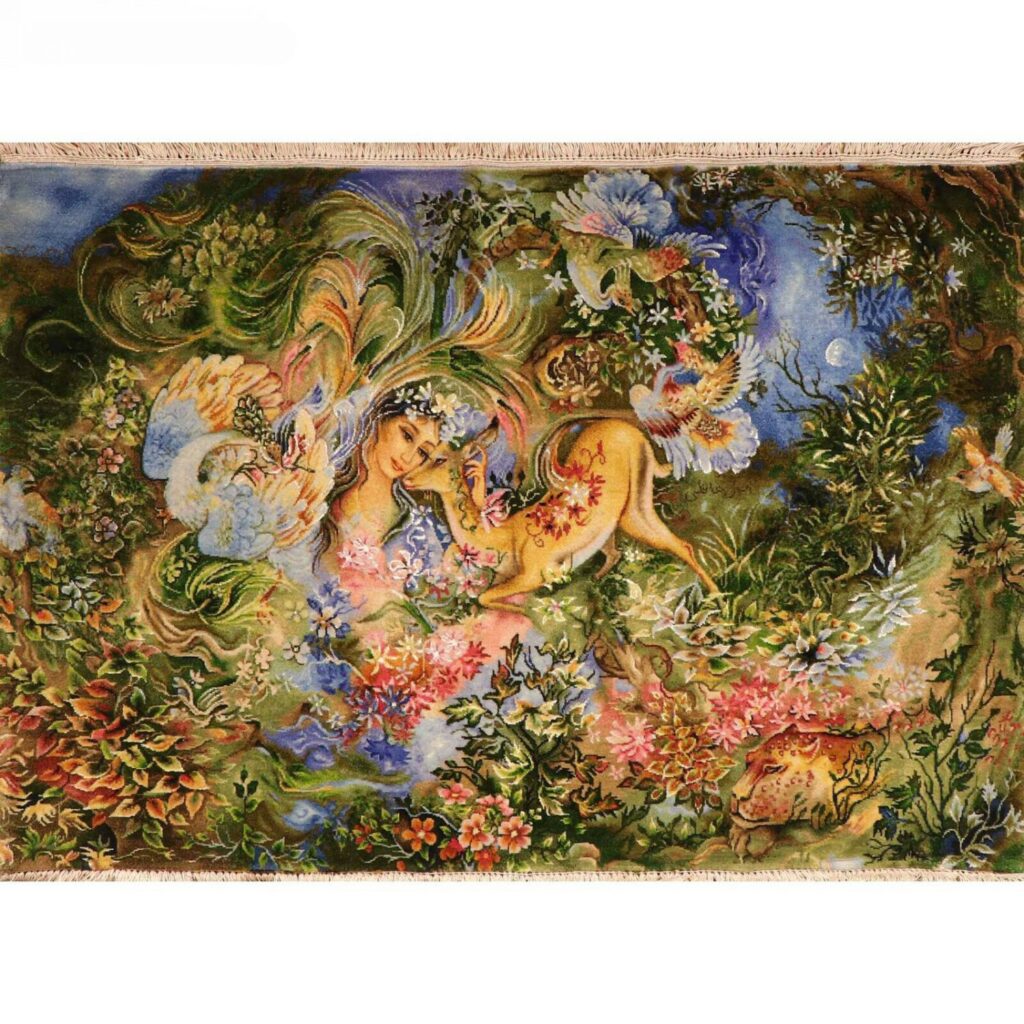 Hand-Knotted Persian Wall Hanging Rug from Tabriz Depicting Ahu ...