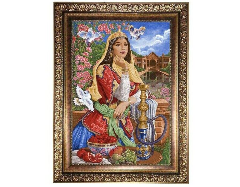 Hand-Knotted Persian Wall Hanging Rug from Tabriz Depicting Dayereh ...