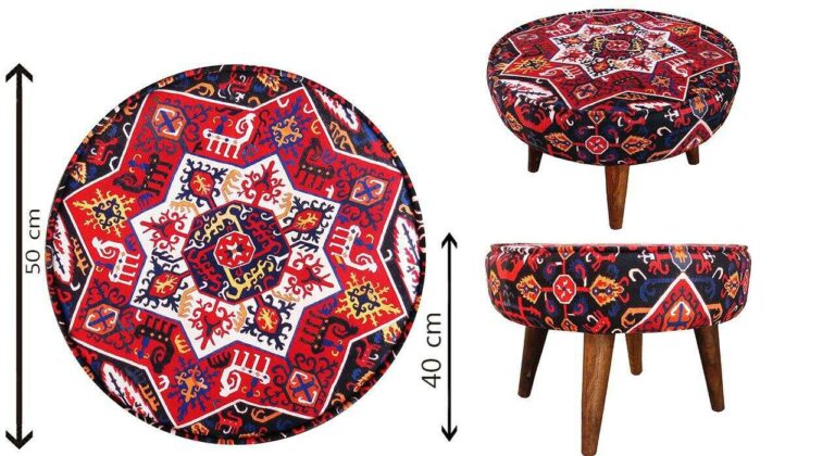 Traditional Velvet Footstool & Cushions Set Inspired by Persian Art ...