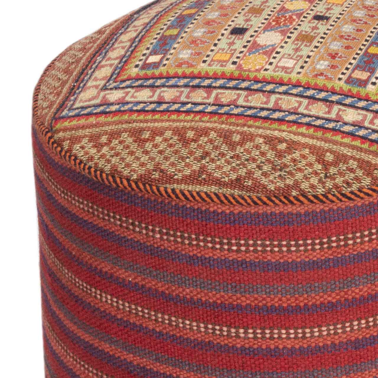 Authentic Persian Kilim Ottoman Pouf - Round Red Tribal AP405 - ShopiPersia