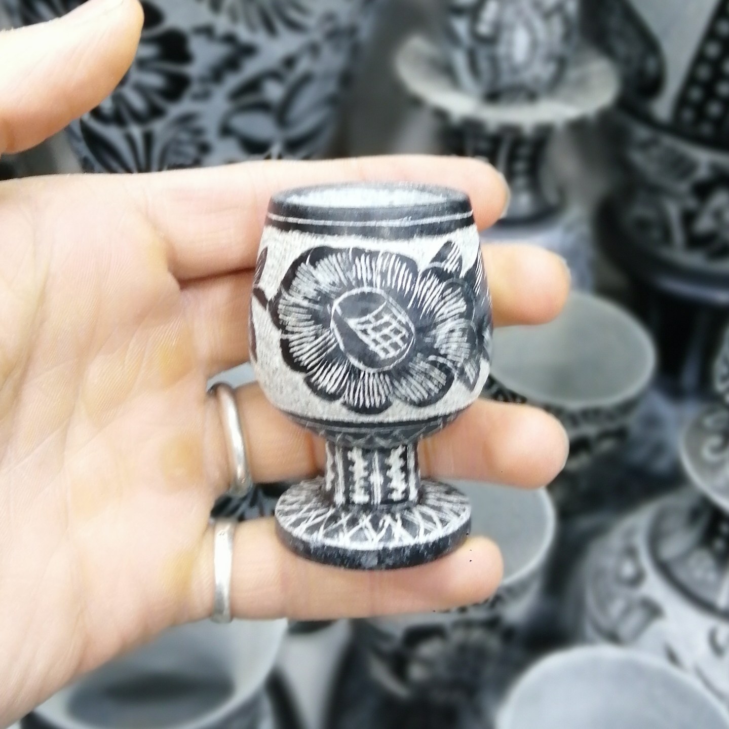 Handcrafted Stone Coffee Cup with Pedestal & Flower Design 2-Piece ...