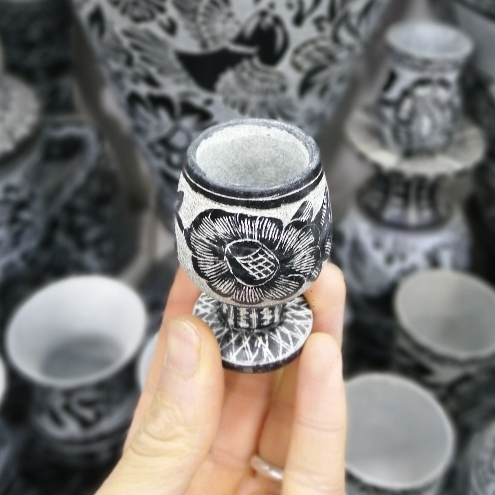 Handcrafted Stone Coffee Cup with Pedestal & Flower Design 2-Piece ...