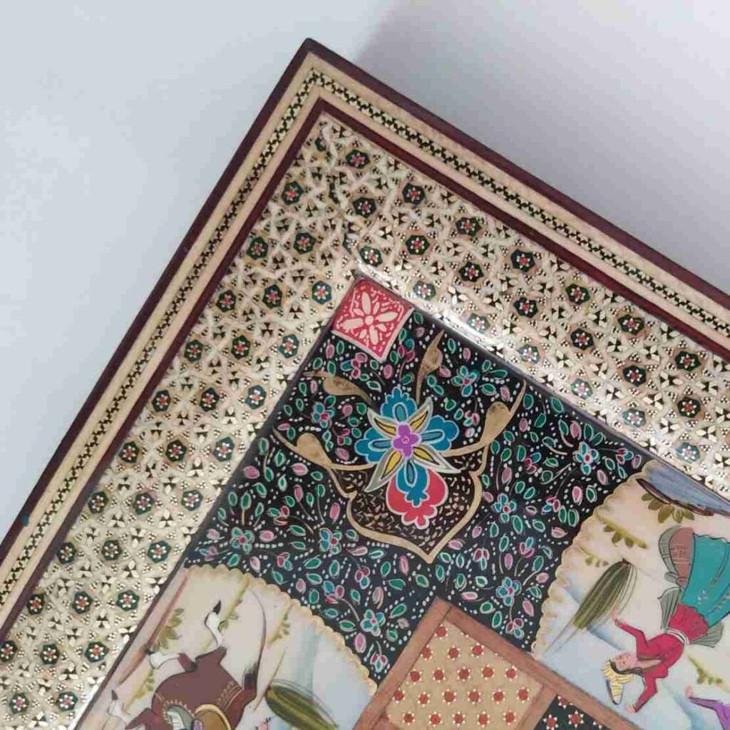 Persian Inlaid Wooden Marquetry Chess Board with Miniature Inspired ...