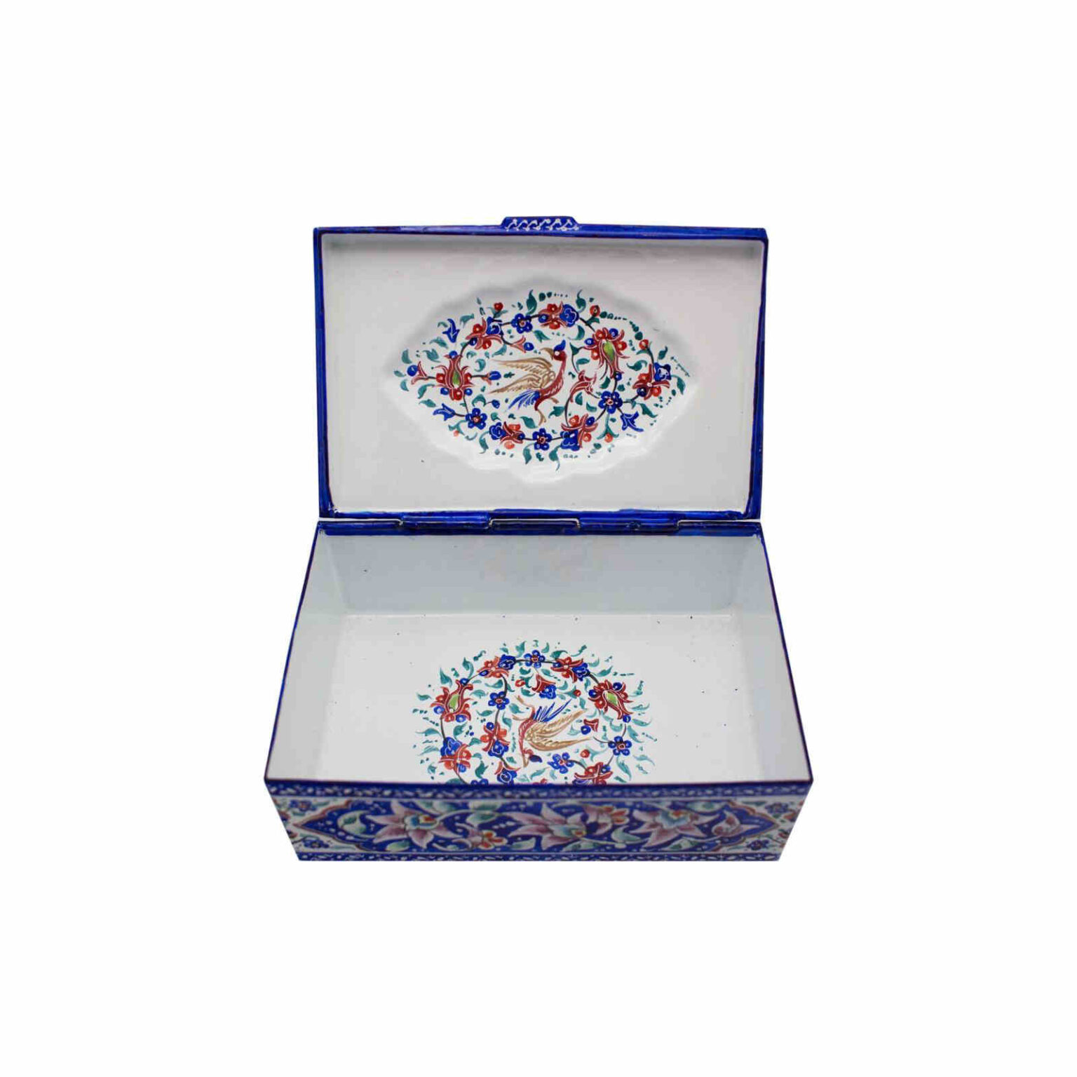 Copper Jewelry Box Hand-Painted with Persian Minakari Enamel Blue ...