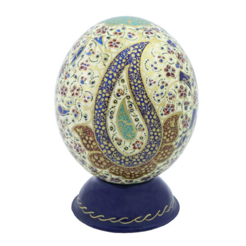 Hand Painted Blue Ostrich Egg Shell Firouze Color - ShopiPersia