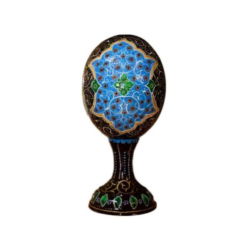 Hand Painted Blue Ostrich Egg Shell Firouze Color - ShopiPersia