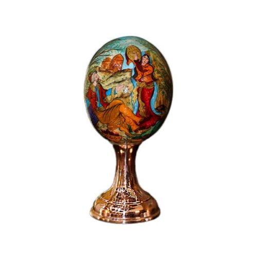 Hand Painted Blue Ostrich Egg Shell Firouze Color - ShopiPersia