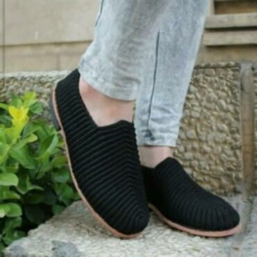 Handmade Persian Navy Blue Silk Giveh Shoes - ShopiPersia