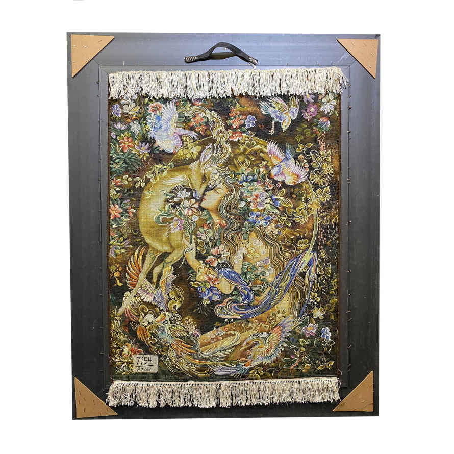 Hand-Knotted Persian Wall Hanging Rug from Tabriz Depicting Miniature ...