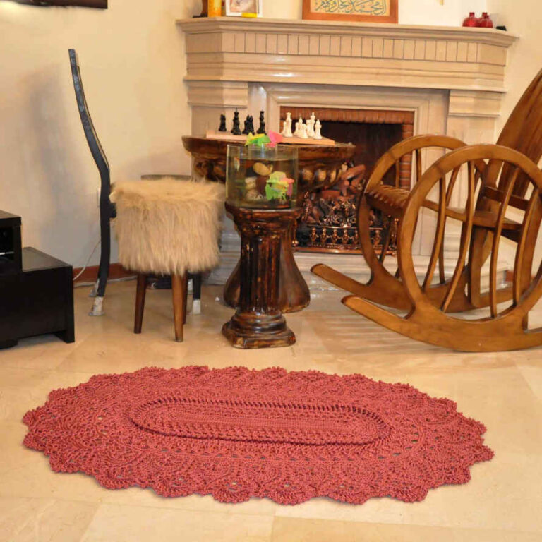 Macrame Hand-Knit Rug Model Pink Oval - ShopiPersia