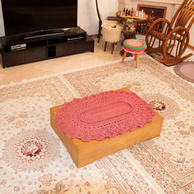 Macrame Hand-Knit Rug Model Pink Oval - ShopiPersia