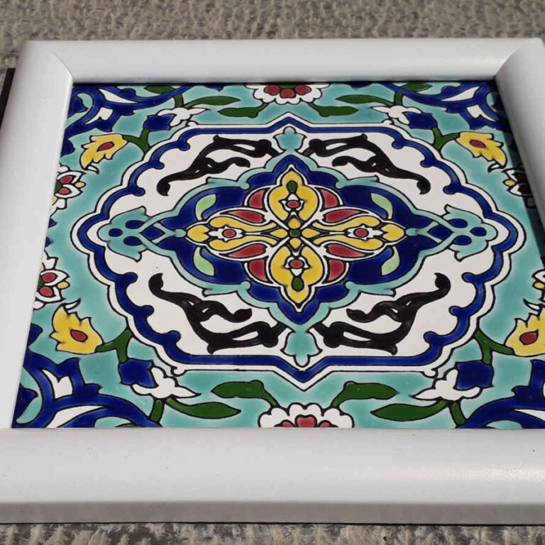 Decorative Persian Framed Ceramic Tile - Turquoise - ShopiPersia