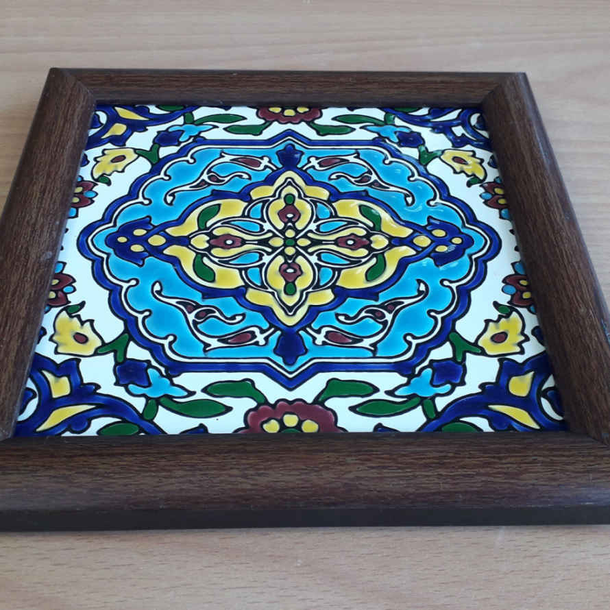 Framed Iranian Blue Ceramic Tile - ShopiPersia