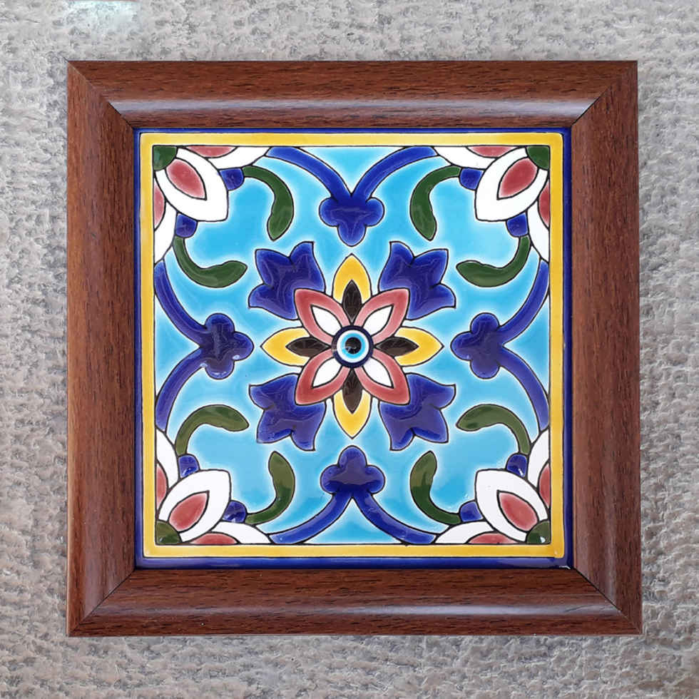 Framed Iranian Ceramic Tile Model Evil Eye - ShopiPersia
