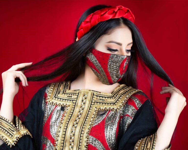 Red Batoola Bedouine Burqa Niqab Arab Women Face - ShopiPersia