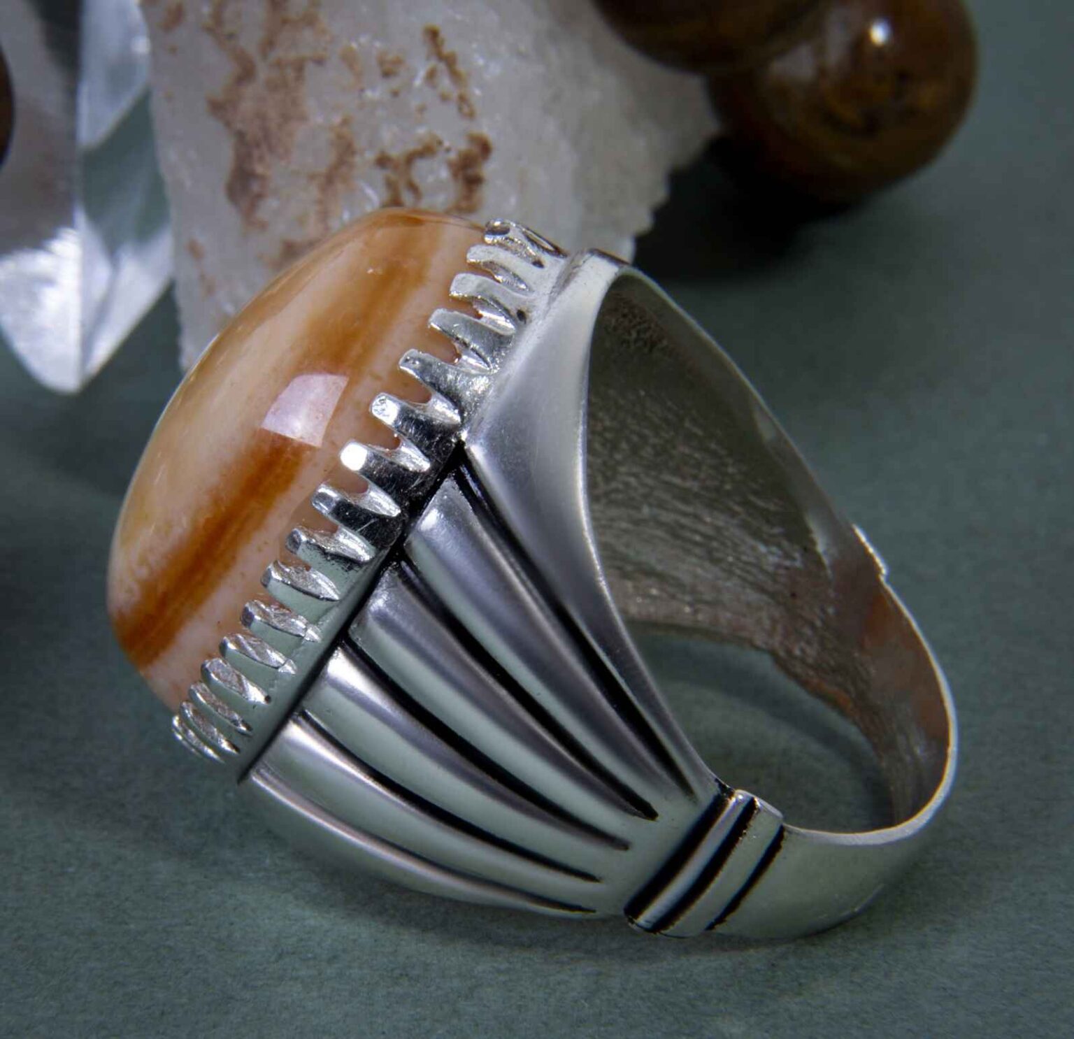 Persian Sulemani Hakik Silver Ring for Men Light Red - ShopiPersia