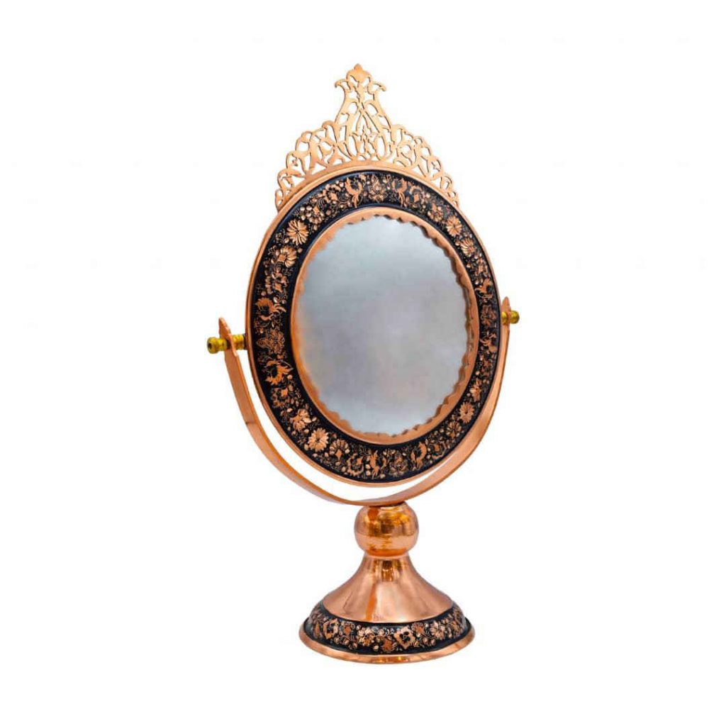 Set of Engraved Persian Copper Mirror Frame & Candlesticks Ghalamzani ...