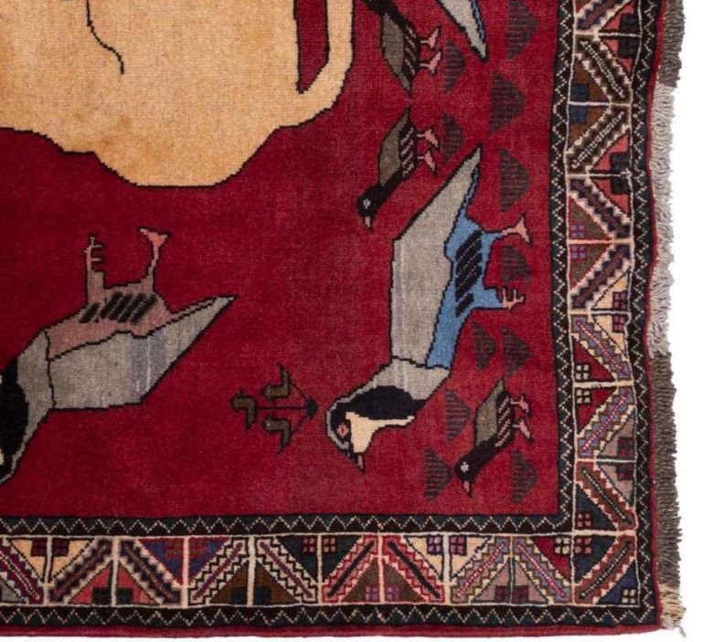 Persian Gabbeh Wool Rug Handwoven with Animal Motifs Lion - ShopiPersia