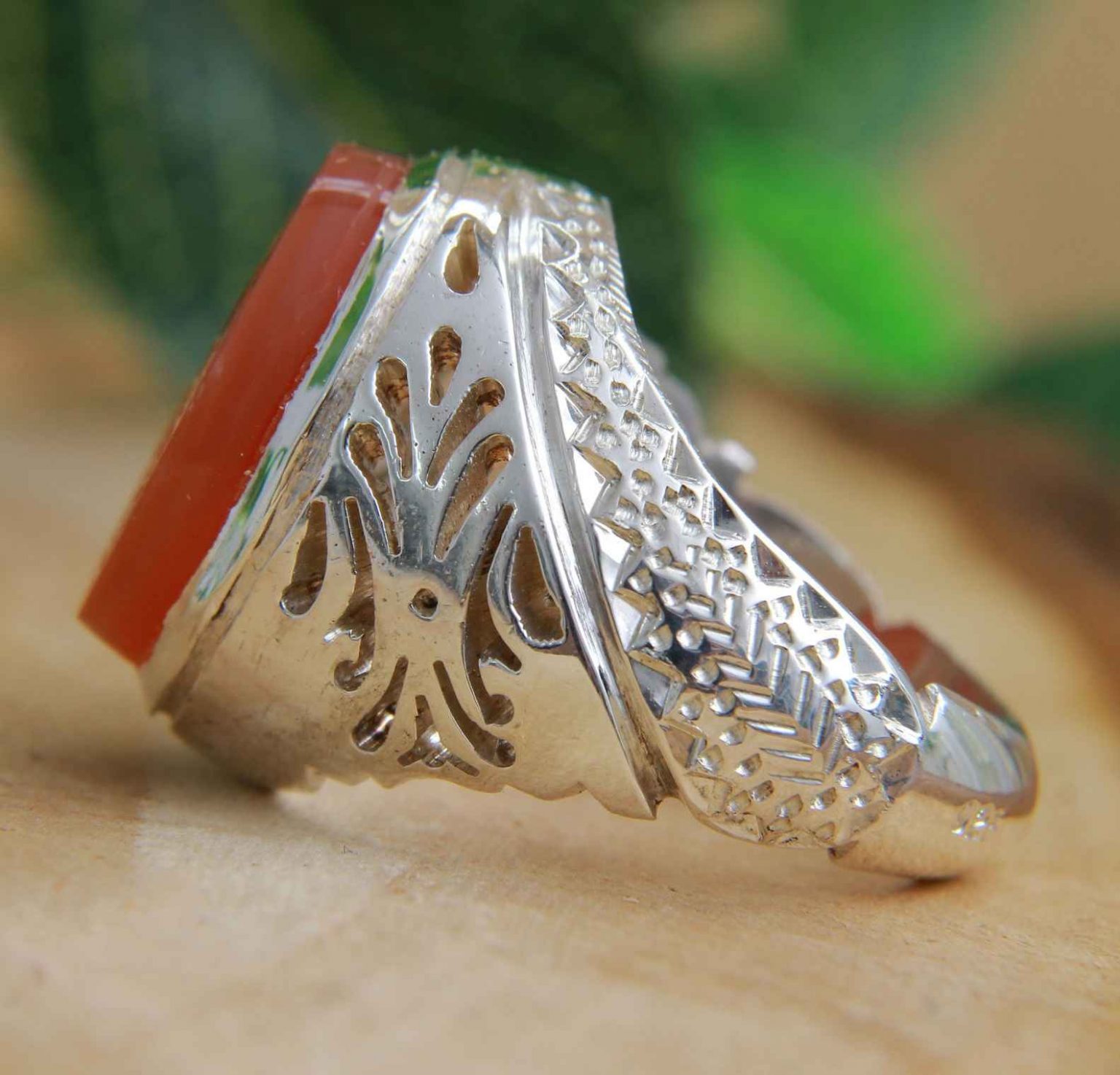 Islamic Silver Ring for Men with Red Yemeni Aqeeq - ShopiPersia