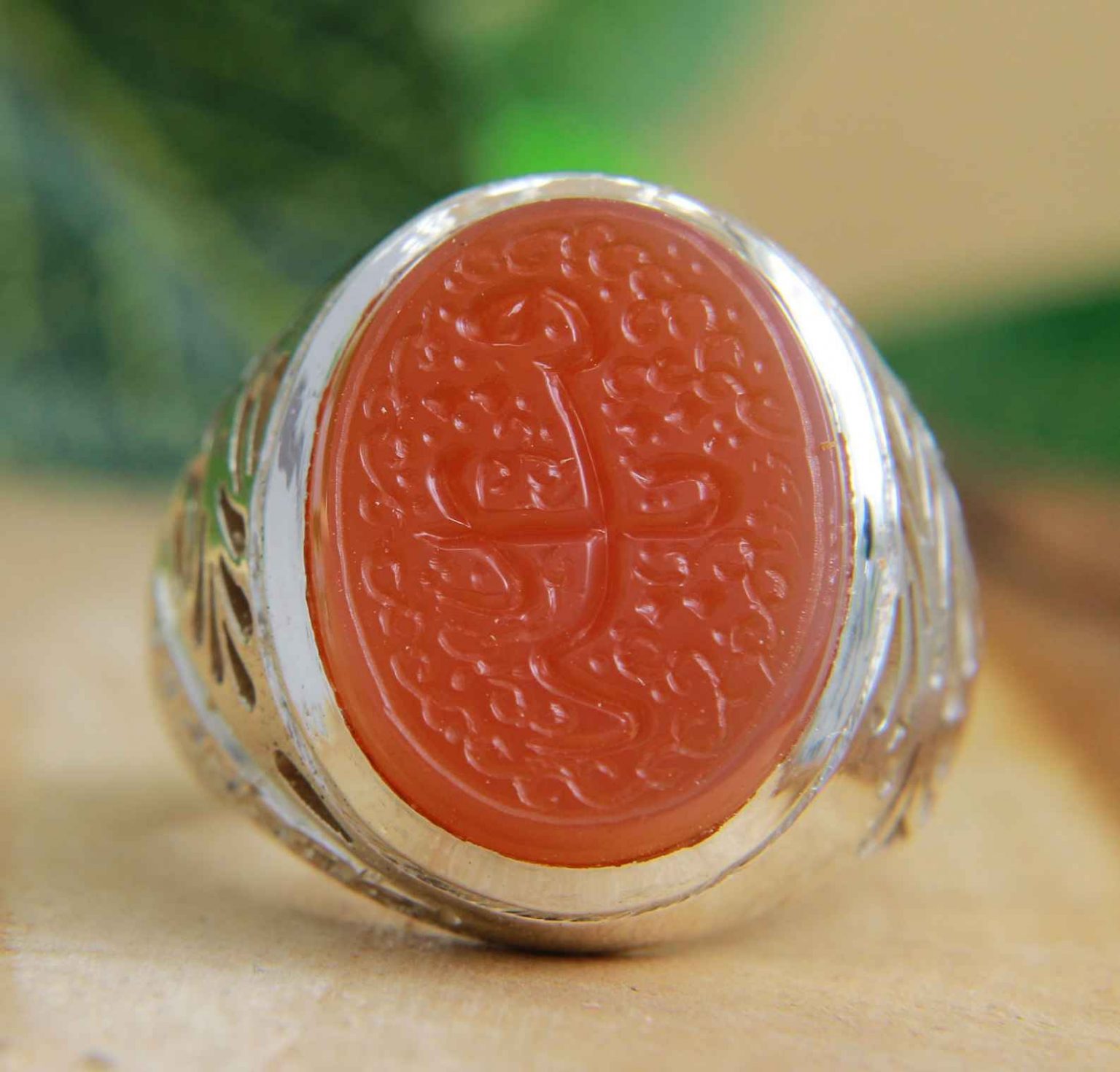 Islamic Silver Ring for Men with Red Yemeni Aqeeq - ShopiPersia