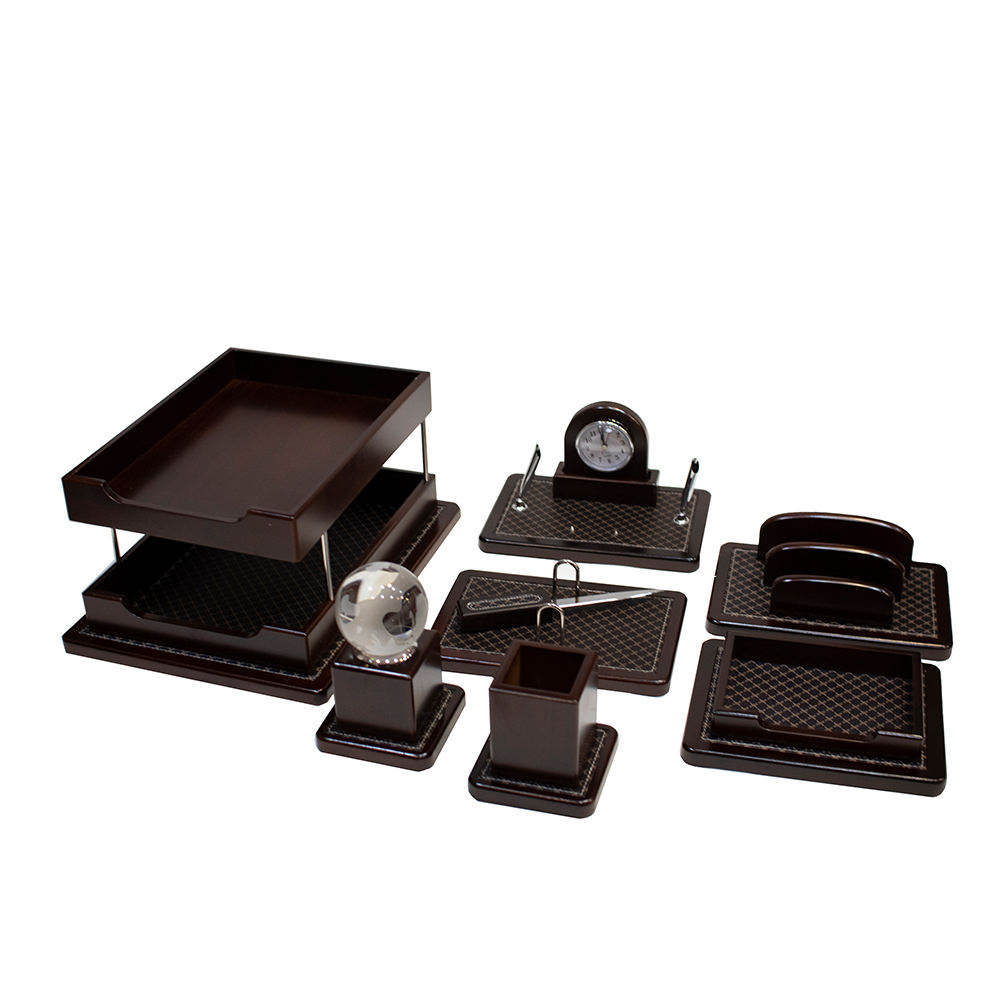 Wooden Ten Piece Office Desk Set Brown - ShopiPersia