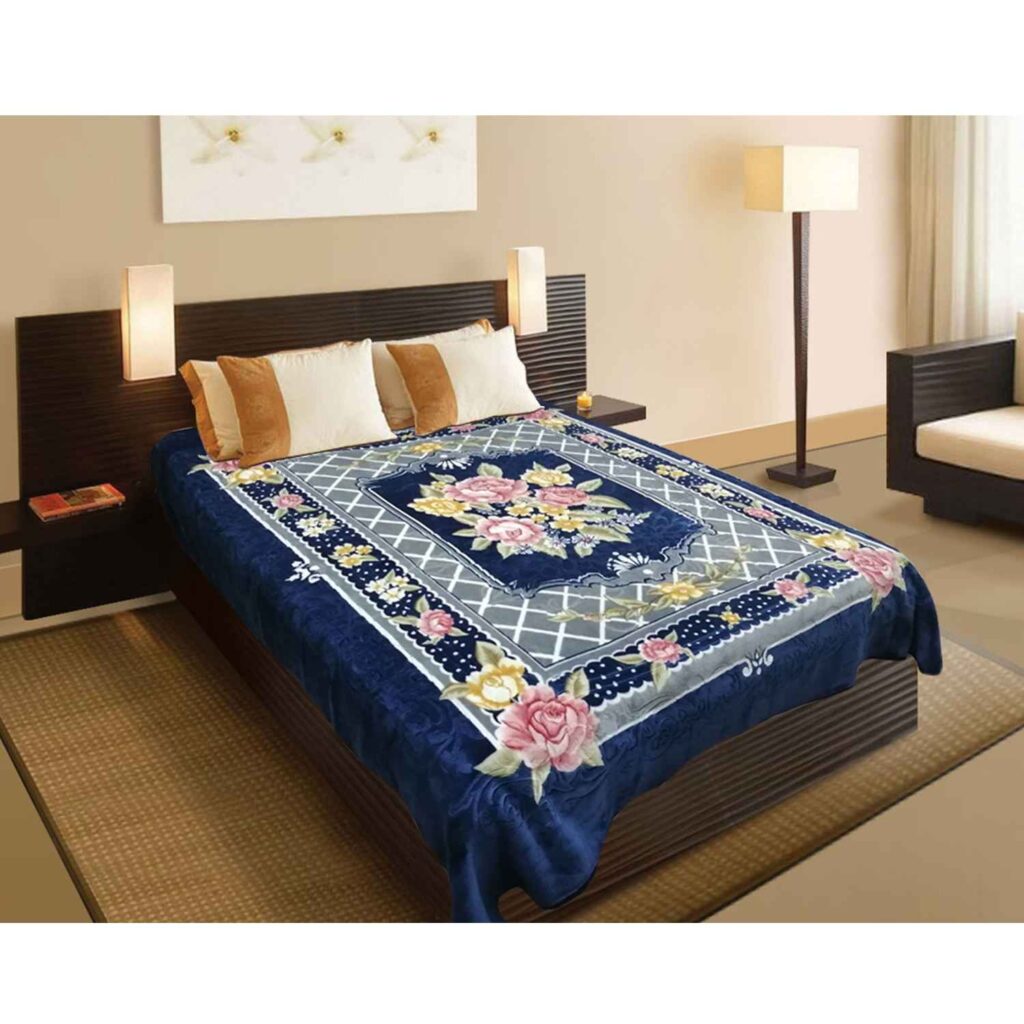 Golbaft Iranian Double Bed Blanket Navy Blue - ShopiPersia