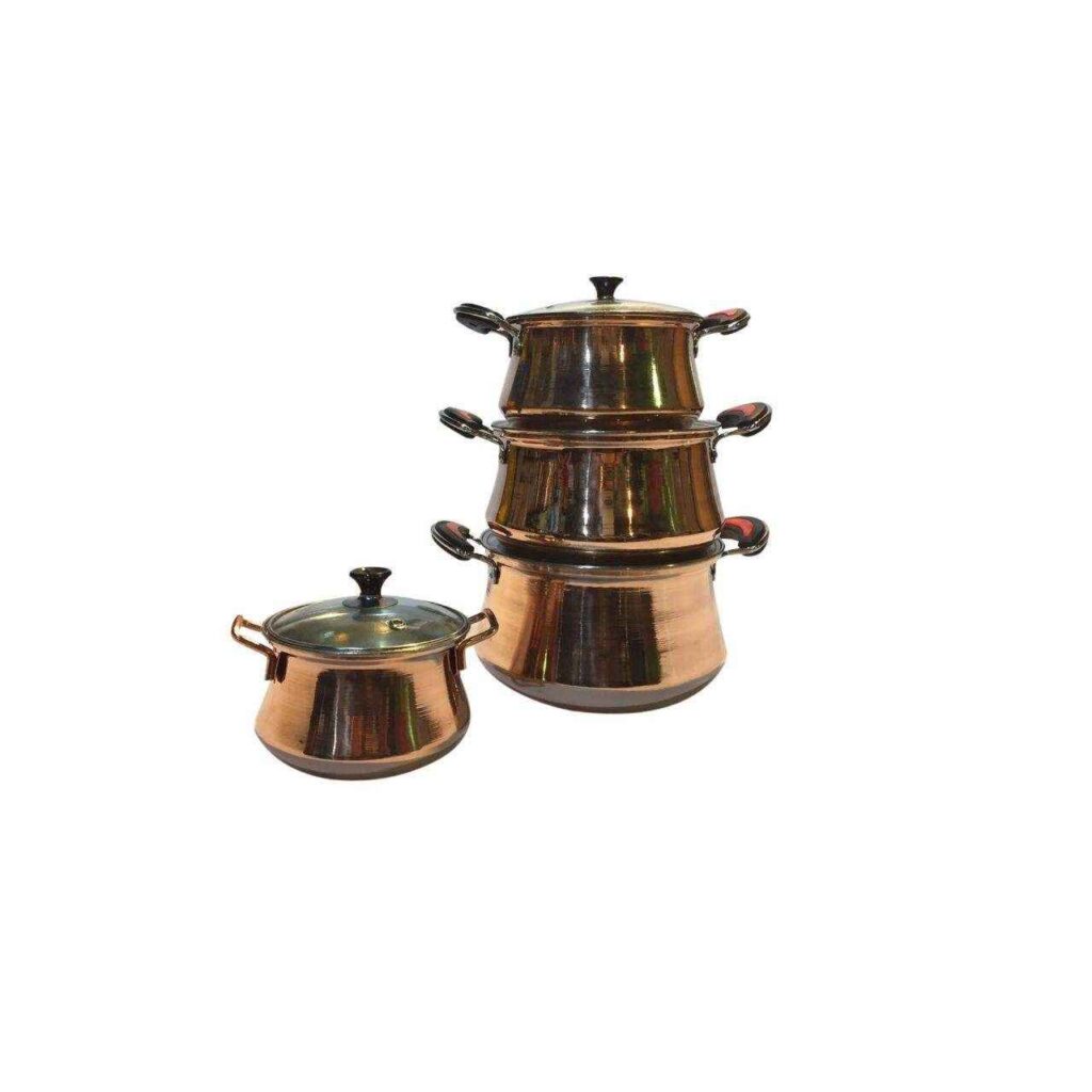 Iranian Set of 4 Hammered Copper Stock Pot Model Tala - ShopiPersia