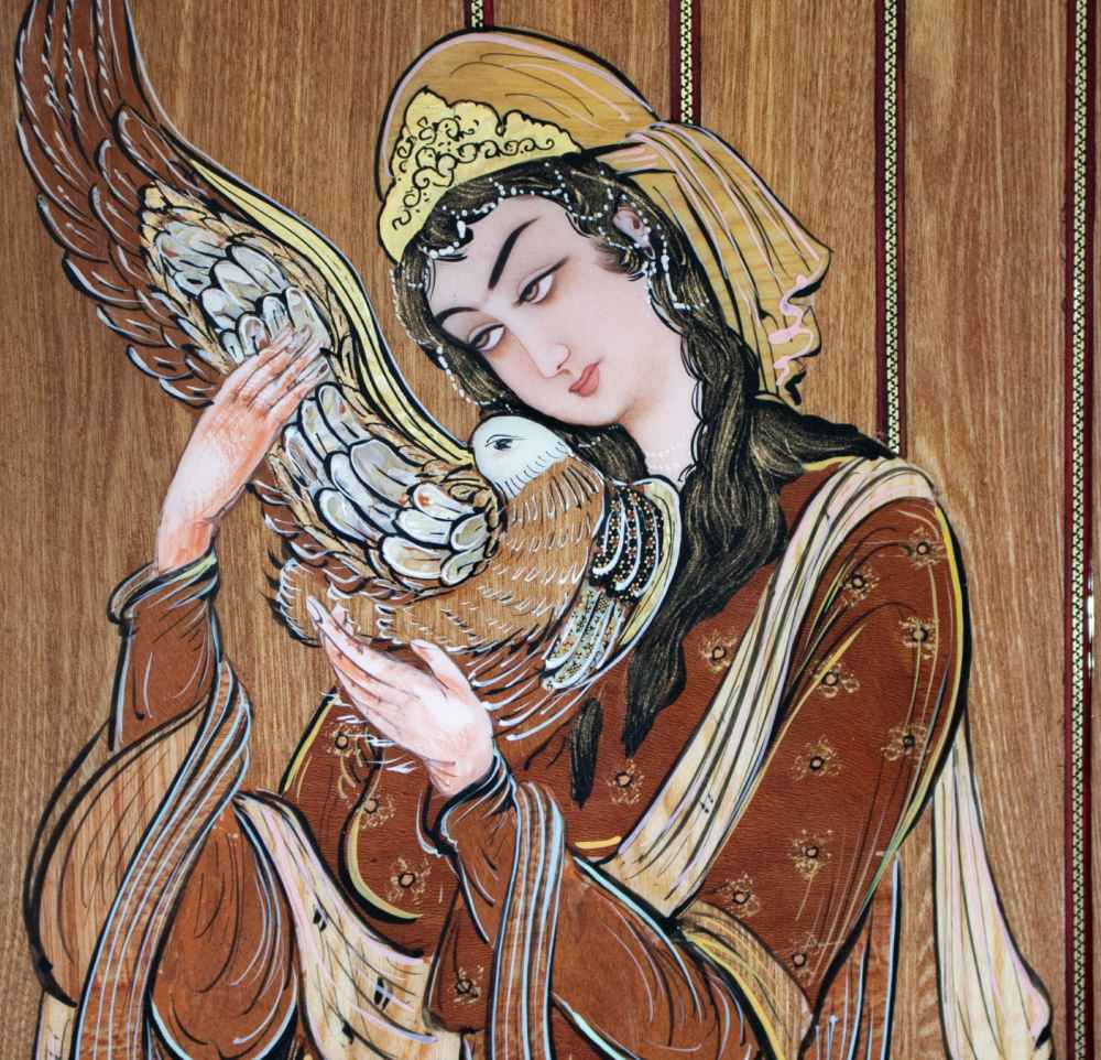 Marquetry Wood Inlay Art - Artistic Persian Lady of love - ShopiPersia