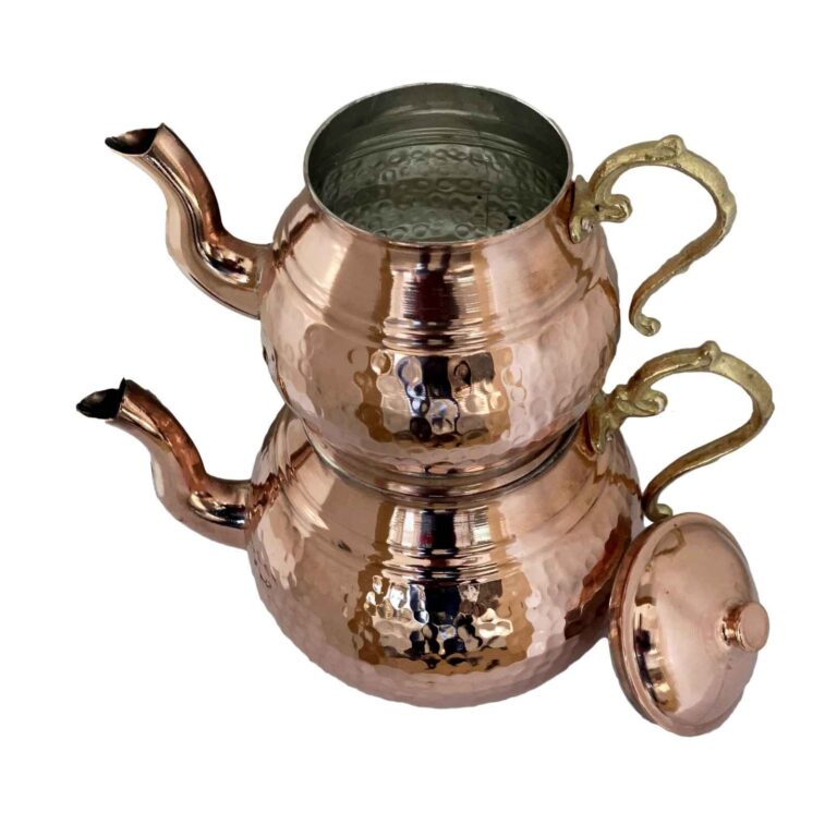Persian Copper Double Teapot Durable and Hammered Rosegold - ShopiPersia