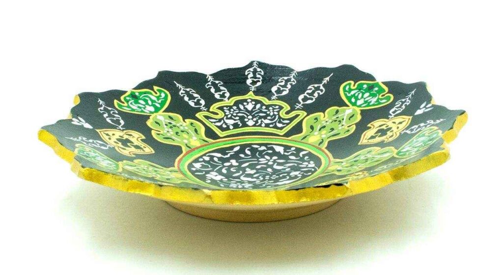 Decorative Pottery Wall Plate Hand-Painted Black & Green - ShopiPersia