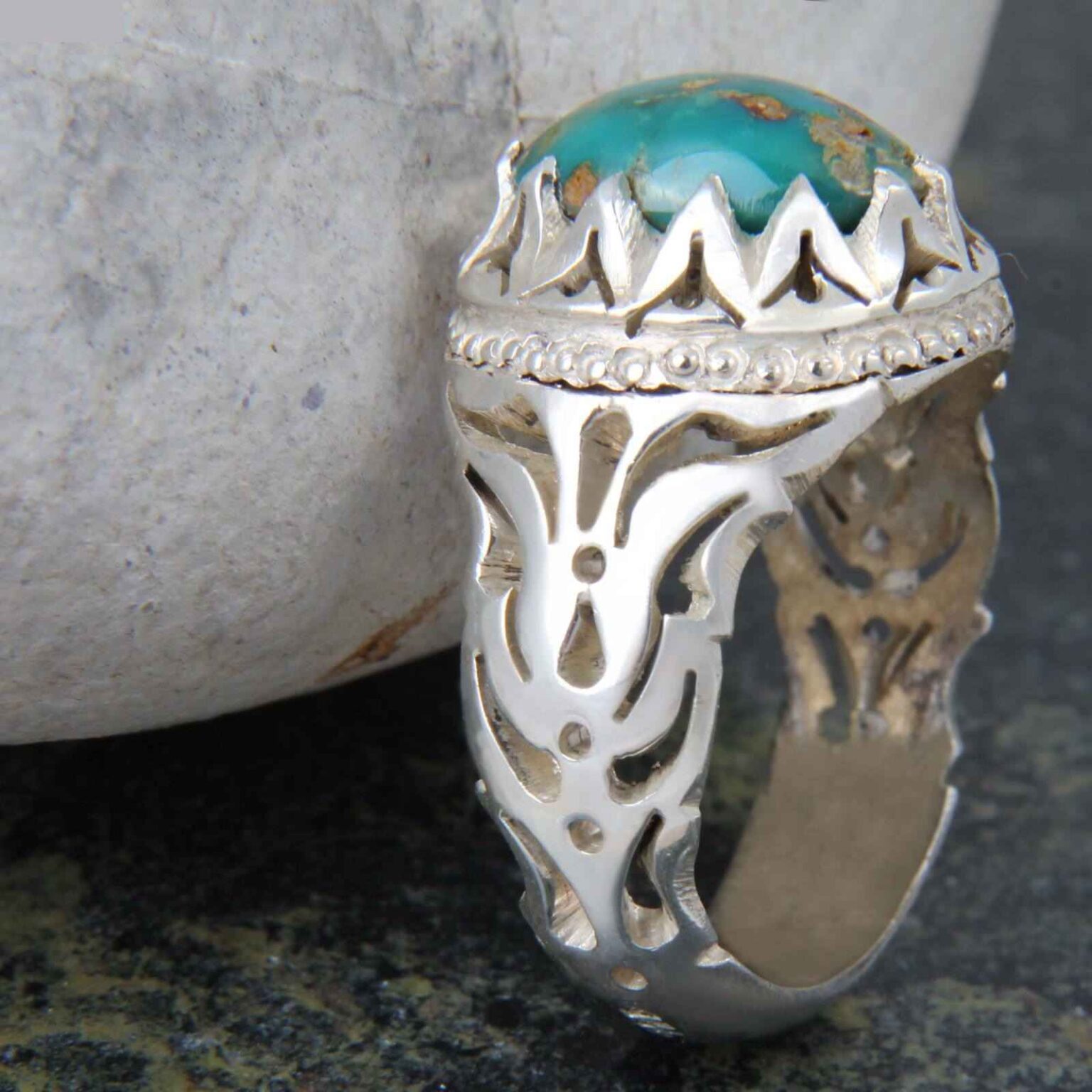 Persian Agate Silver Ring for Men Elegance White Opal - ShopiPersia