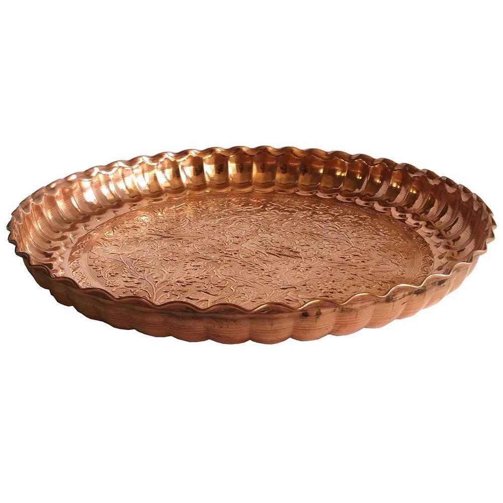 Persian Copper Serving Tray Traditionally Hammered Flower - ShopiPersia