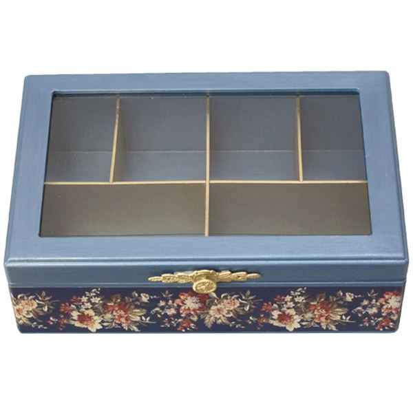 Nili Blue Tea Organizer Box with Handcrafted Wooden Compartments ...