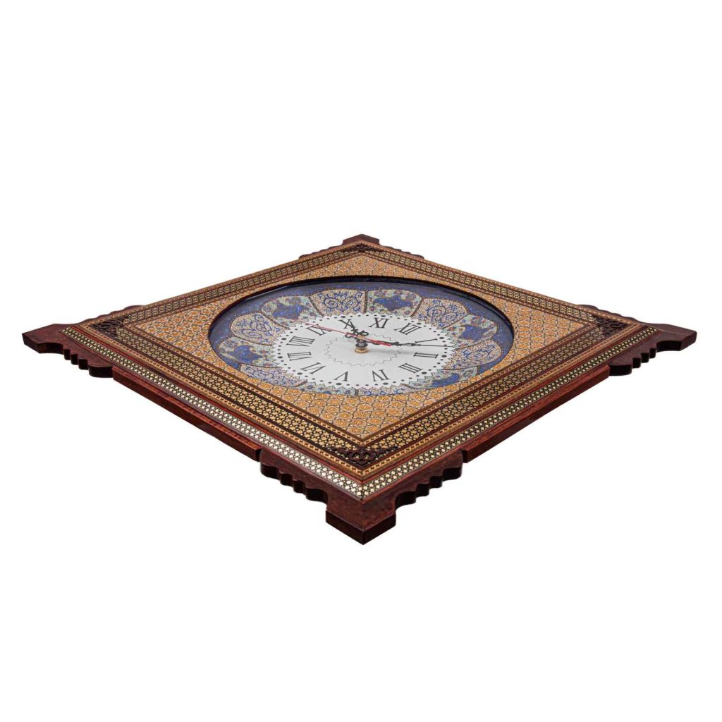 Wooden Wall Clock Persian Artisan-Crafted Khatamkari Parvaresh II ...