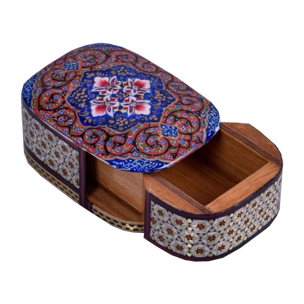 Wooden Jewelry Box Handcrafted with Persian Khatamkari Bloom - ShopiPersia