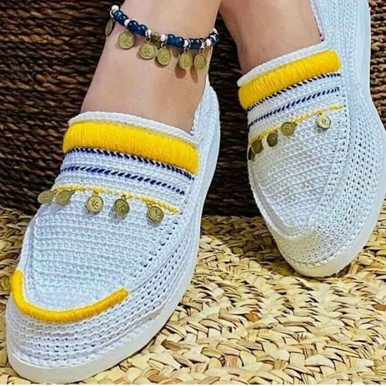 Handcrafted Persian Giveh Shoes - Coin White Nalbinding Model - ShopiPersia