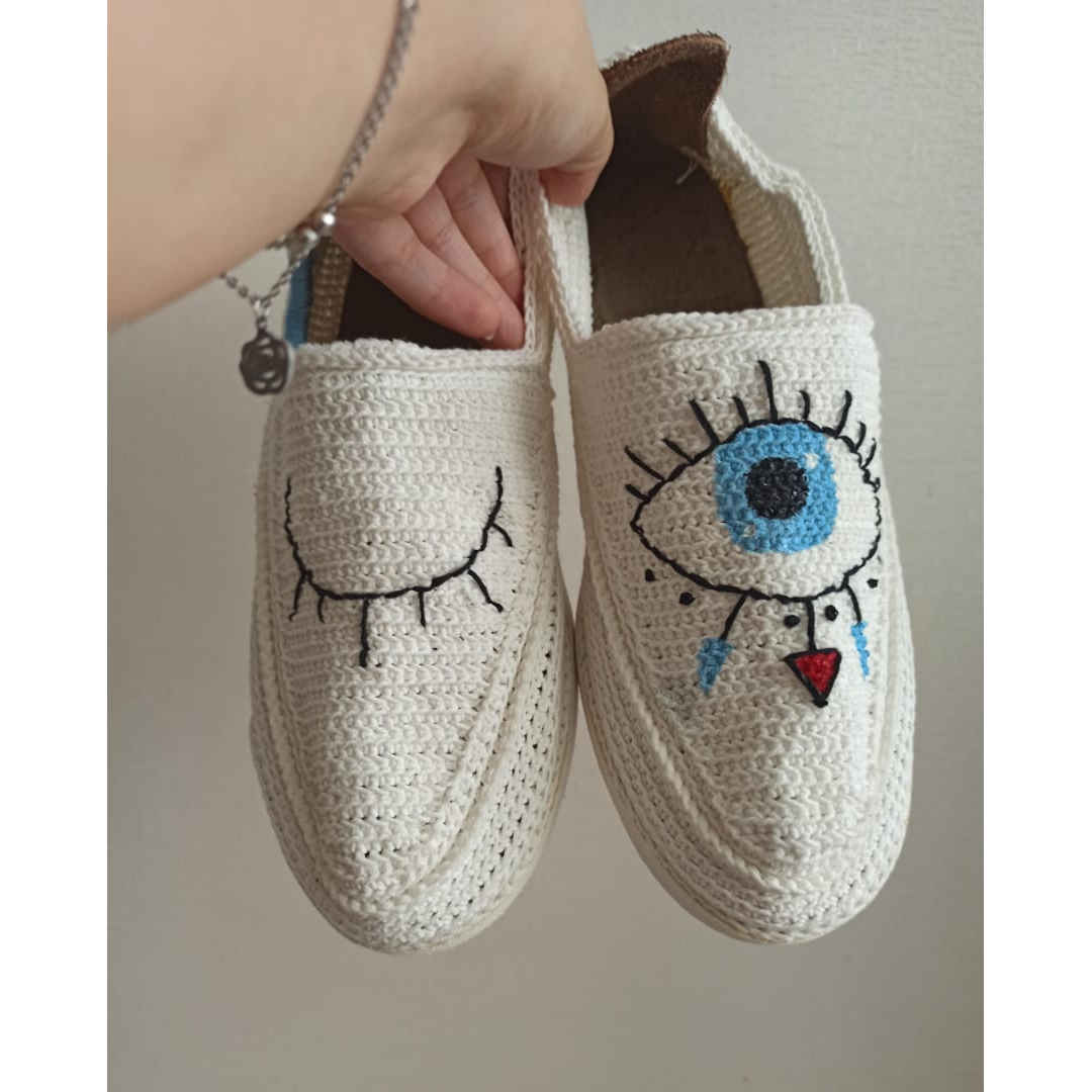 Handmade Persian Silk Giveh Shoes Model Blue Eye - ShopiPersia