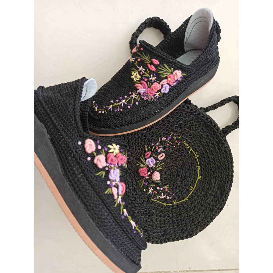 Set of Handmade Persian Giveh Shoes & Handbag - ShopiPersia