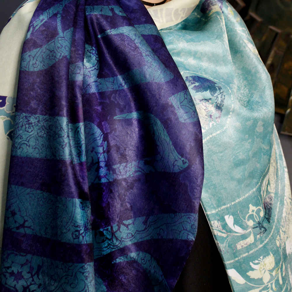 Persian Printed Silk Shawl Double Sided Artistic Calligraphy Sama ...