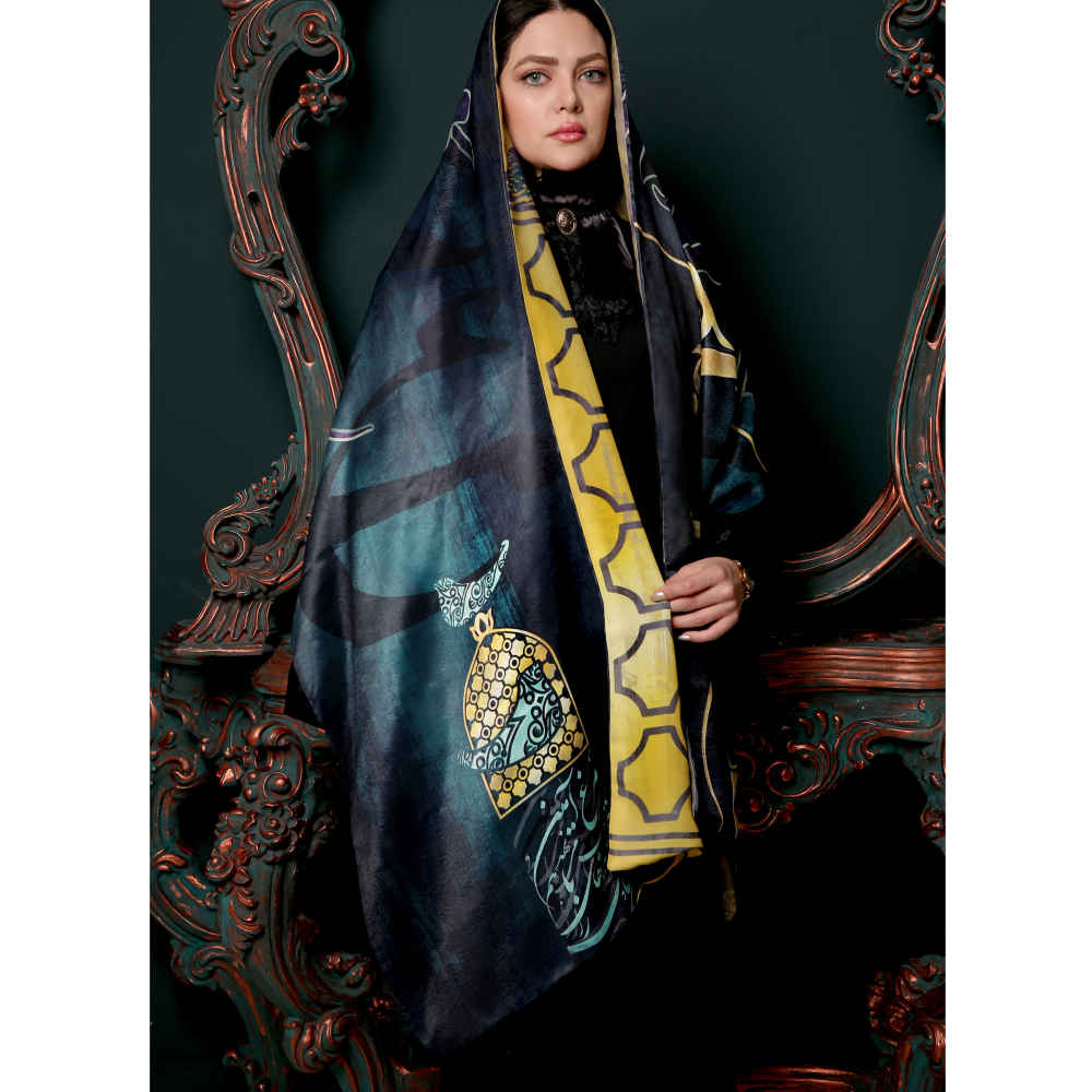 Persian Printed Silk Shawl Double Sided Artistic Calligraphy Morghe ...