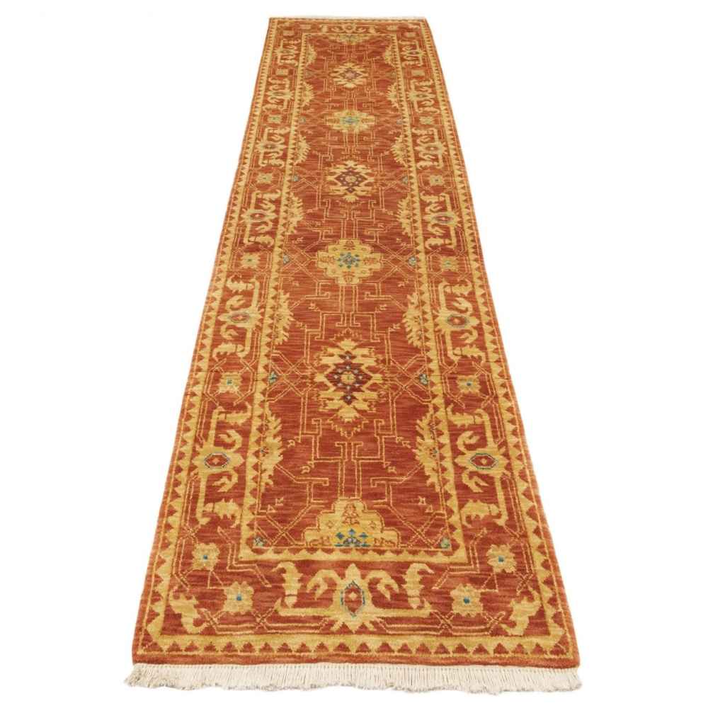 Orange Iranian Hand Knotted Rug Runner Model Khorshid - ShopiPersia