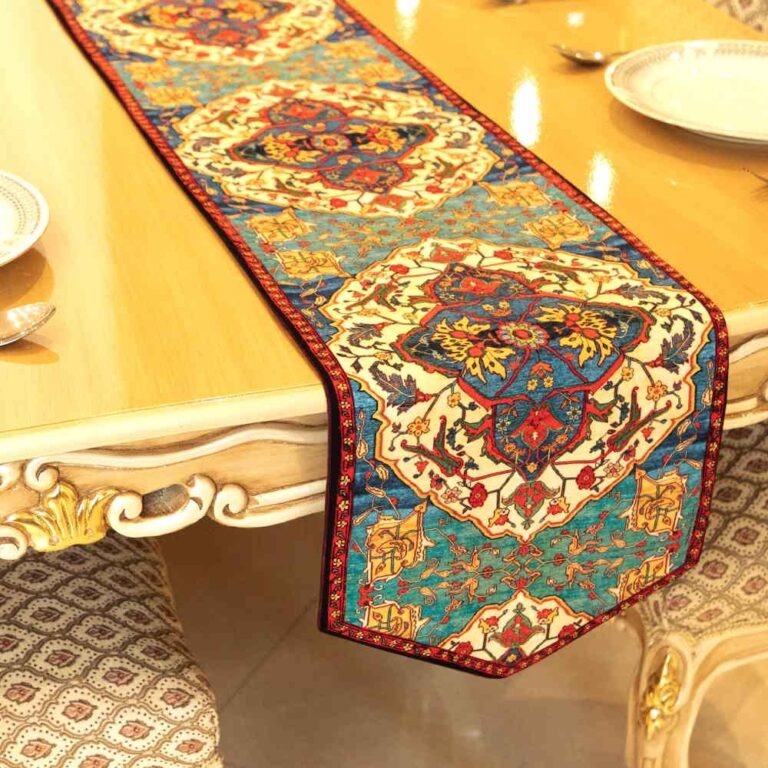 Persian Elegance Blue Velvet Table Runner Haris - ShopiPersia