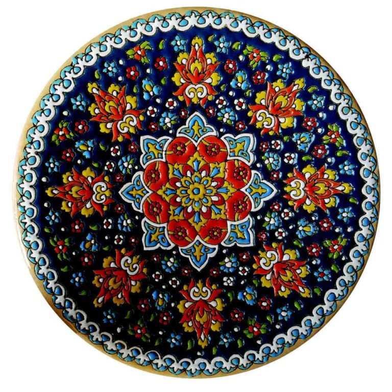 Decorative Pottery Plate Hand-Painted with Persian Minakari Enamel Omid ...