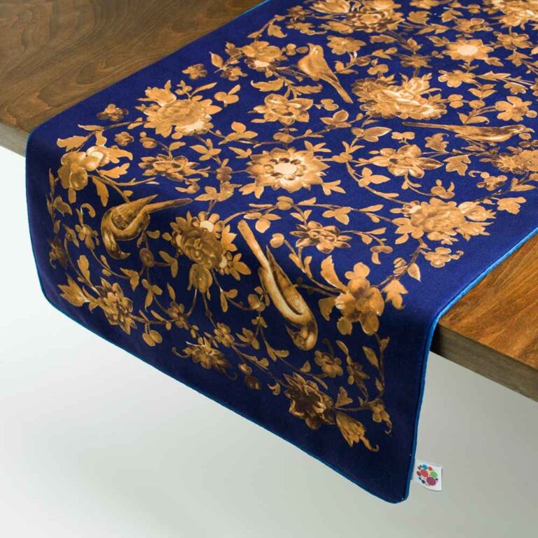 Persian Elegance Blue Velvet Table Runner Hana - ShopiPersia