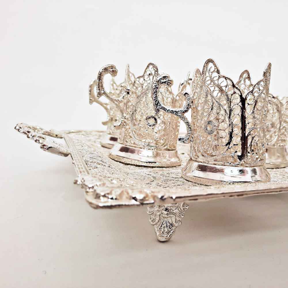 Handcrafted Persian Filigree Tea & Coffee Set - Silver Coated Nazanin ...