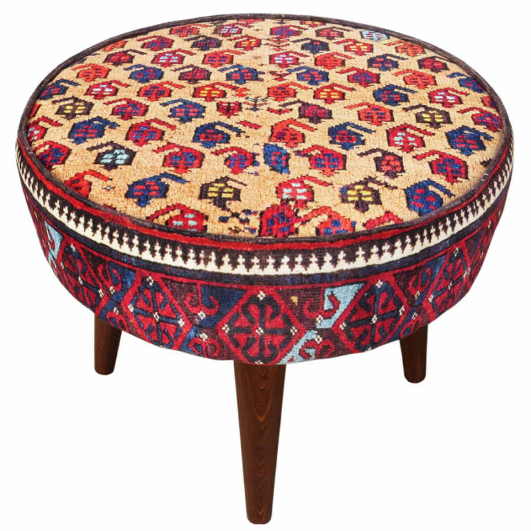 Traditional Velvet Footstool Inspired by Persian Art Cream - ShopiPersia