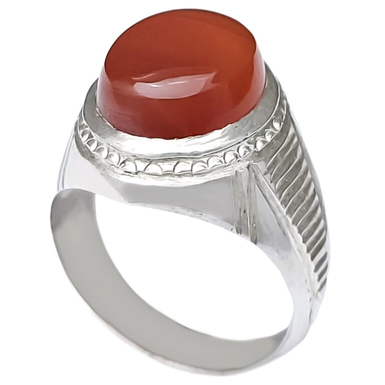 Persian Silver Ring for Men with Red Yemeni Aqeeq - ShopiPersia