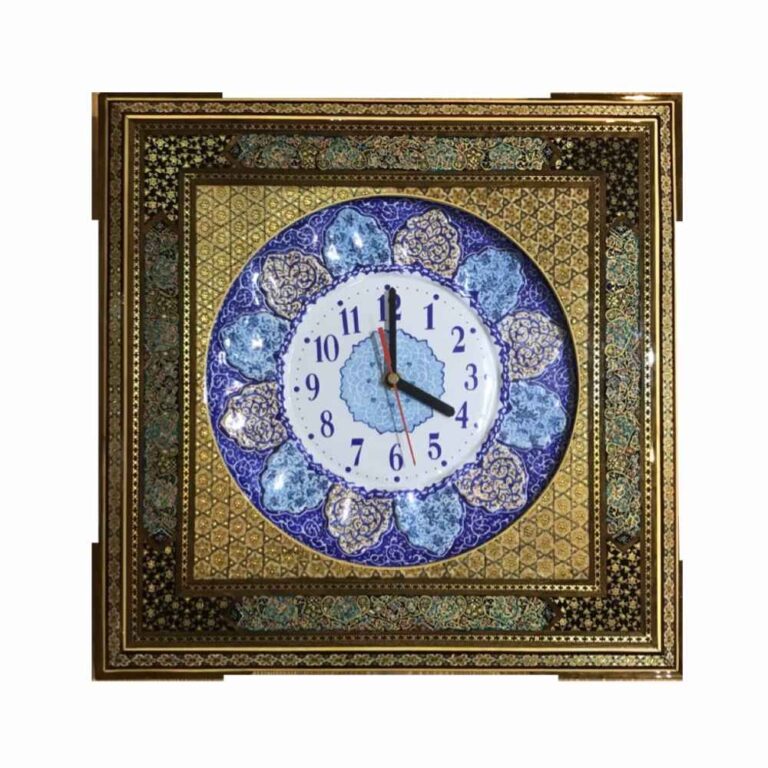 Wooden Wall Clock Persian Artisan-Crafted Khatamkari Melina - ShopiPersia