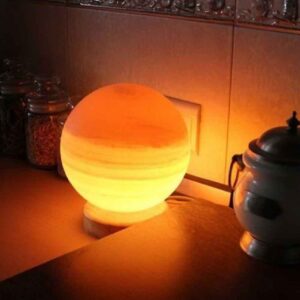 Real Persian Globe Salt Lamp Handcrafted with Wooden Base - ShopiPersia