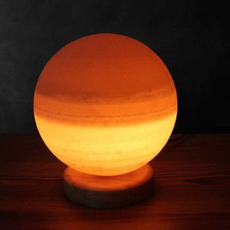 Real Persian Globe Salt Lamp Handcrafted with Wooden Base - ShopiPersia